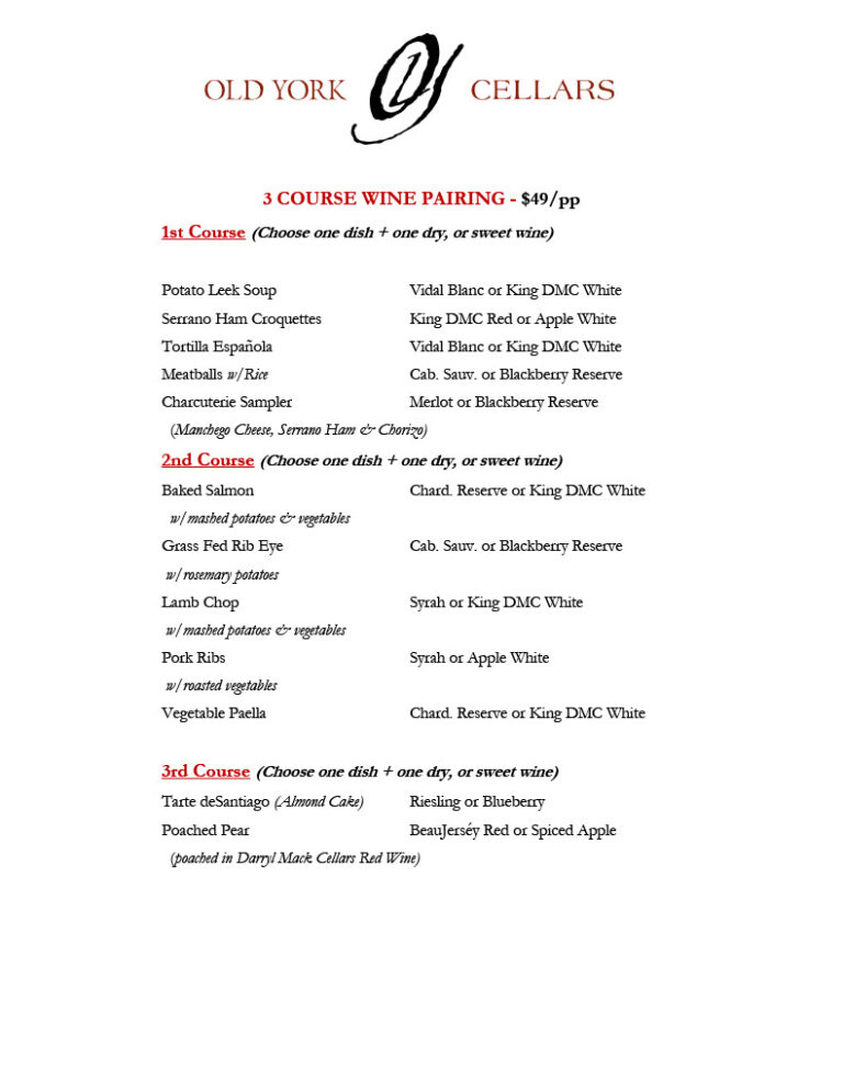 Winery Food Menu