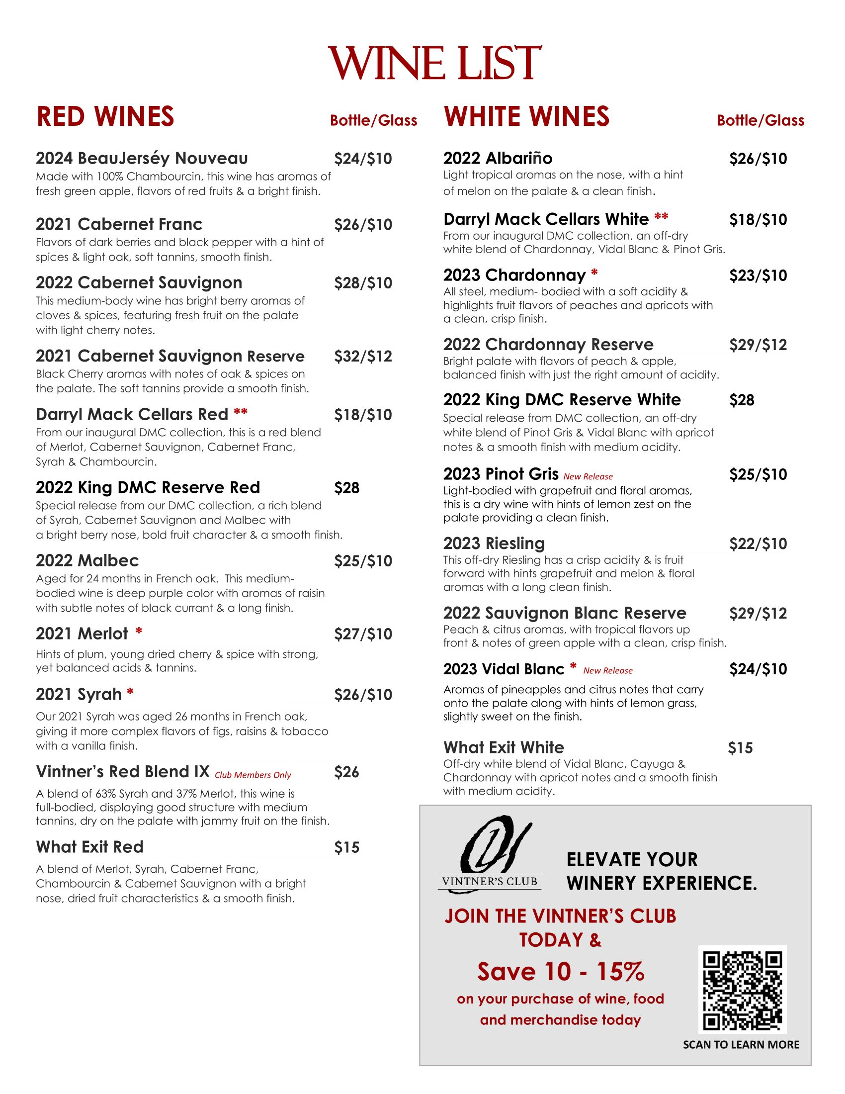 FULL WINERY MENU - Old York Cellars Winery & Vineyard