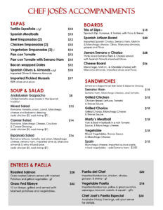 Winery Food Menu