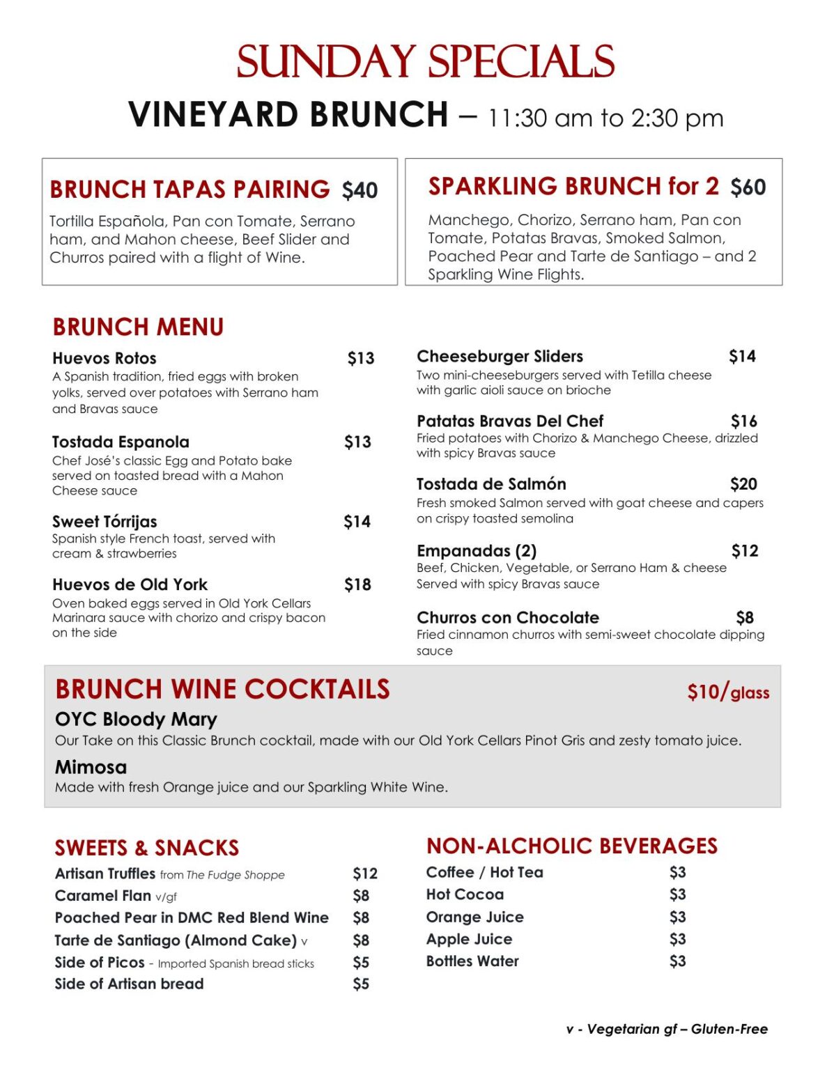 Winery Food Menu