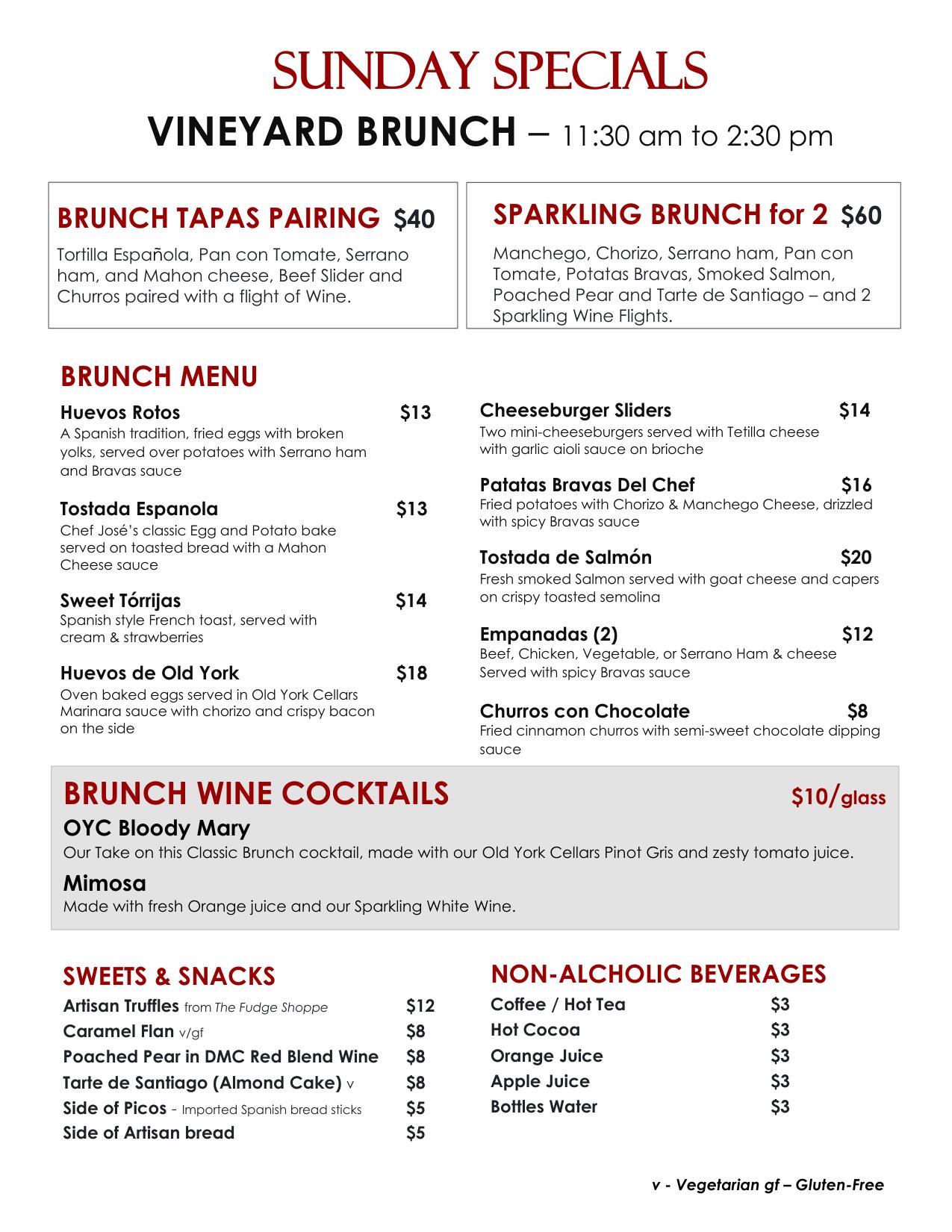 Winery Food Menu