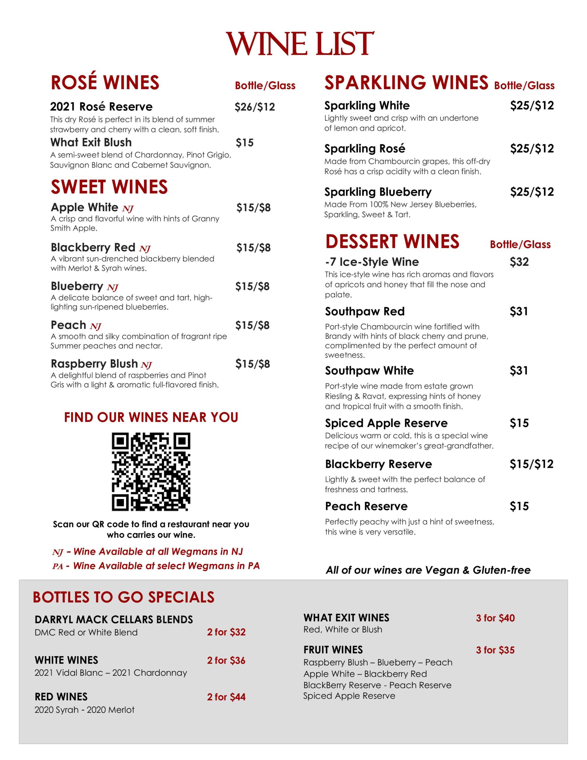 Winery Food Menu
