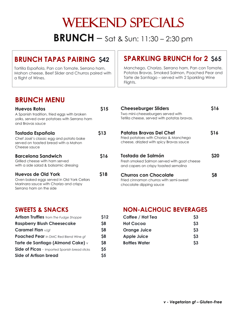Winery Food Menu